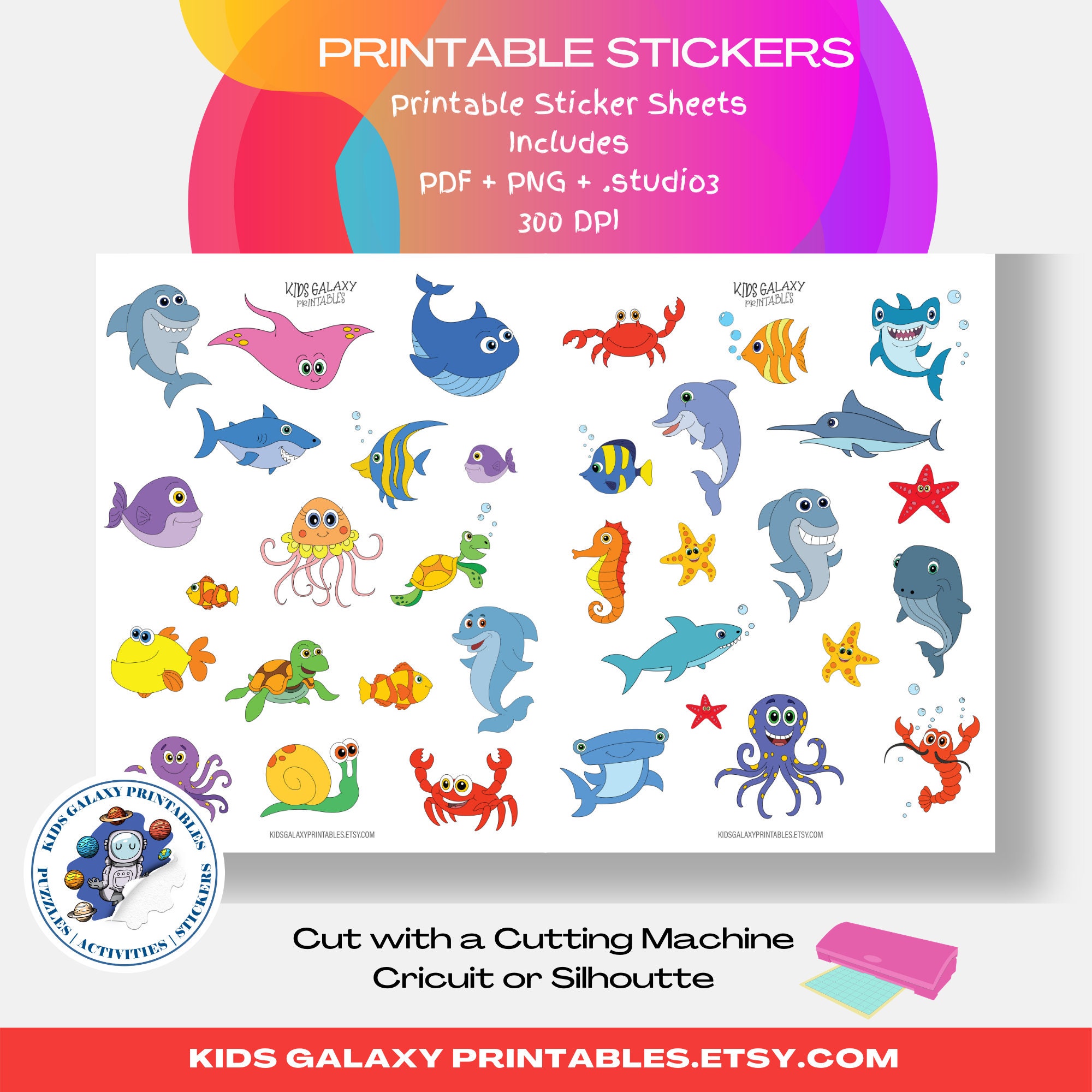 Sea Creature Stickers Kids Stickers Cute Digital Stickers | Etsy