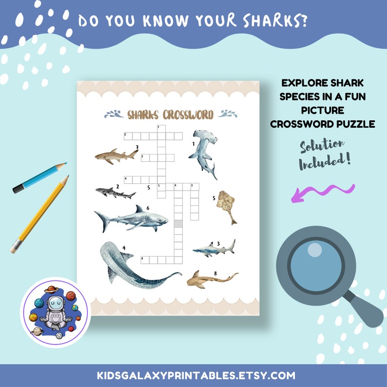 Ocean Animals Picture Crossword Puzzles | Kids 8-10 Yrs | Sea, Aquatic ...