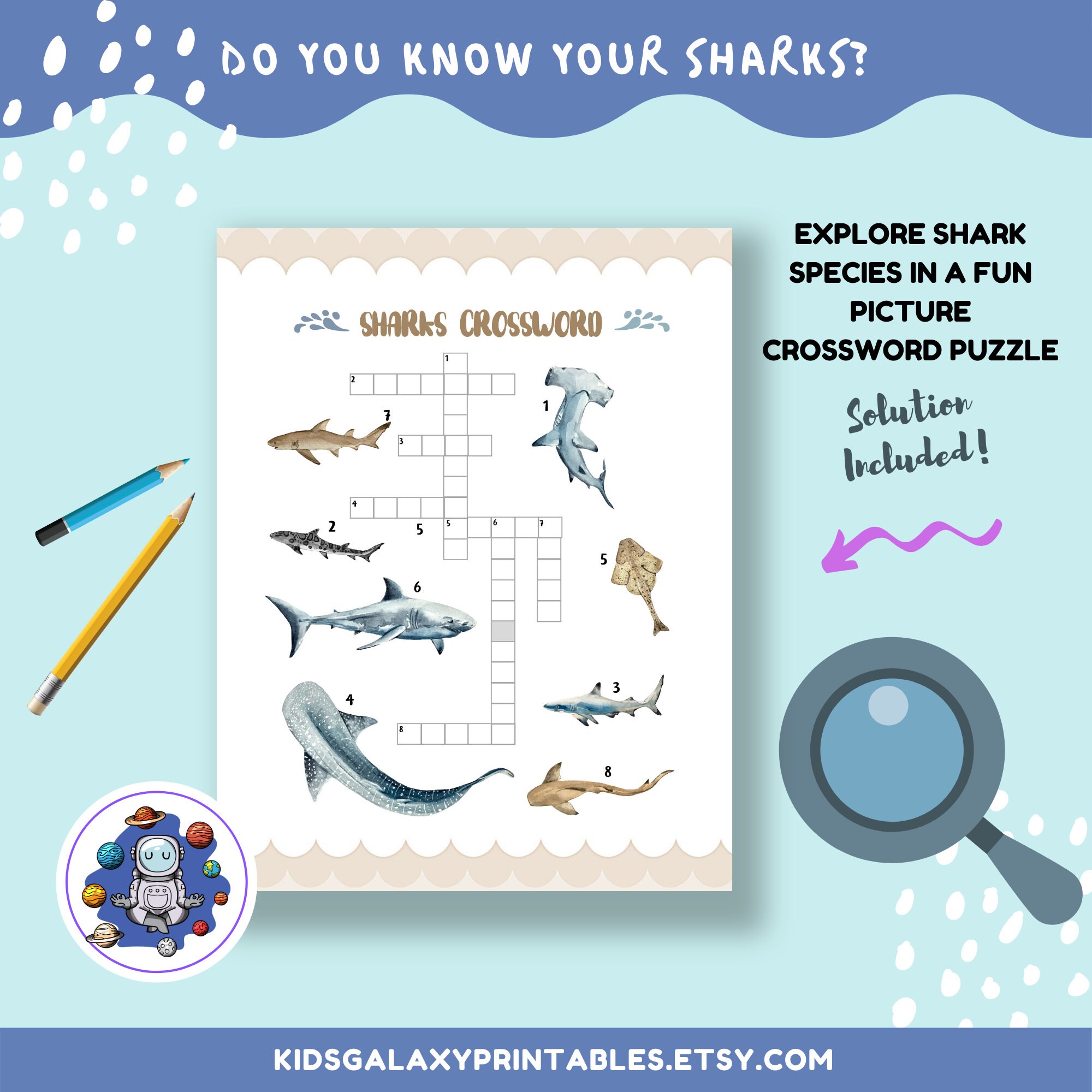 Ocean Animals Picture Crossword Puzzles | Kids 8-10 Yrs | Sea, Aquatic ...