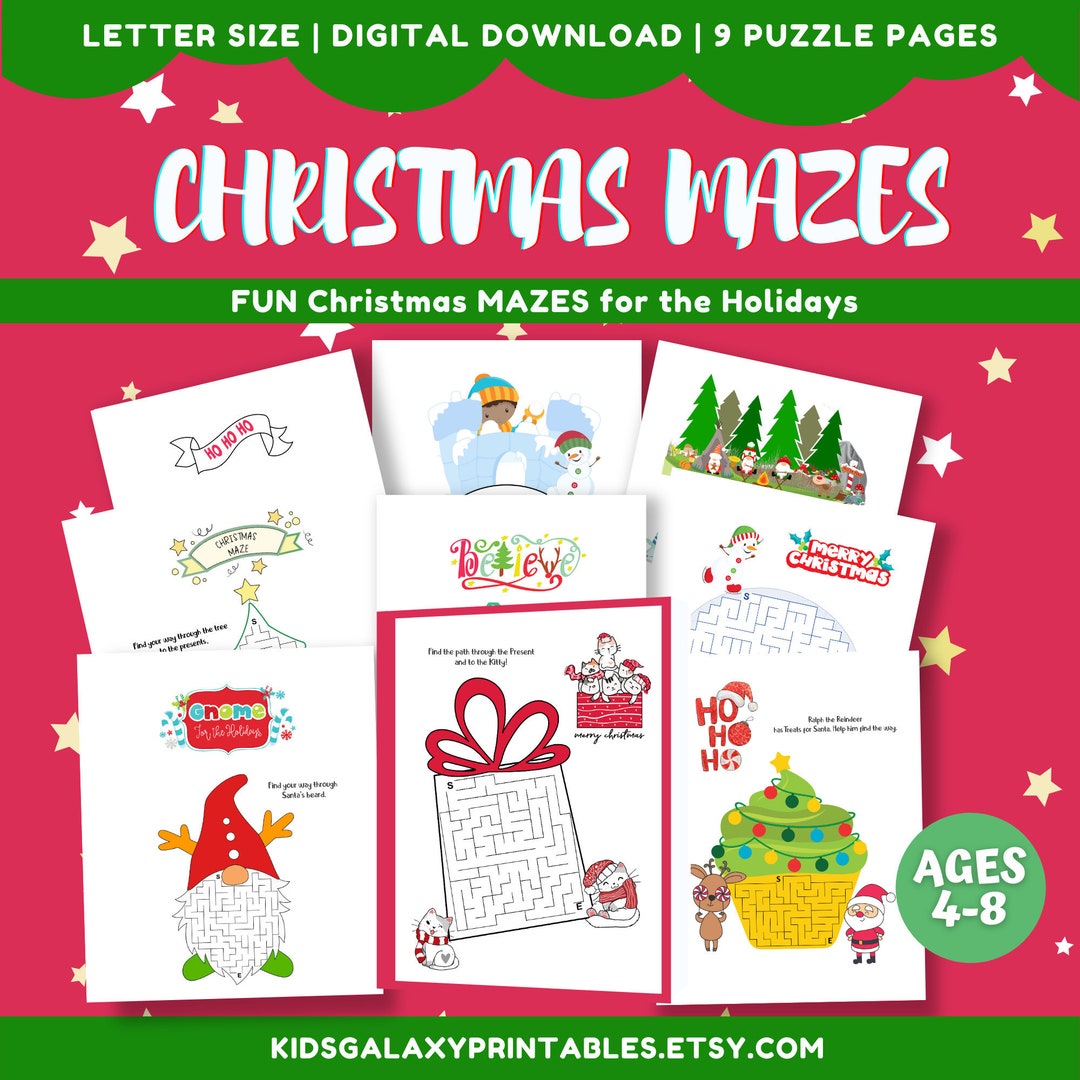 Christmas Mazes for Kids Age 4-8 | Holiday Activity Pages for Children ...
