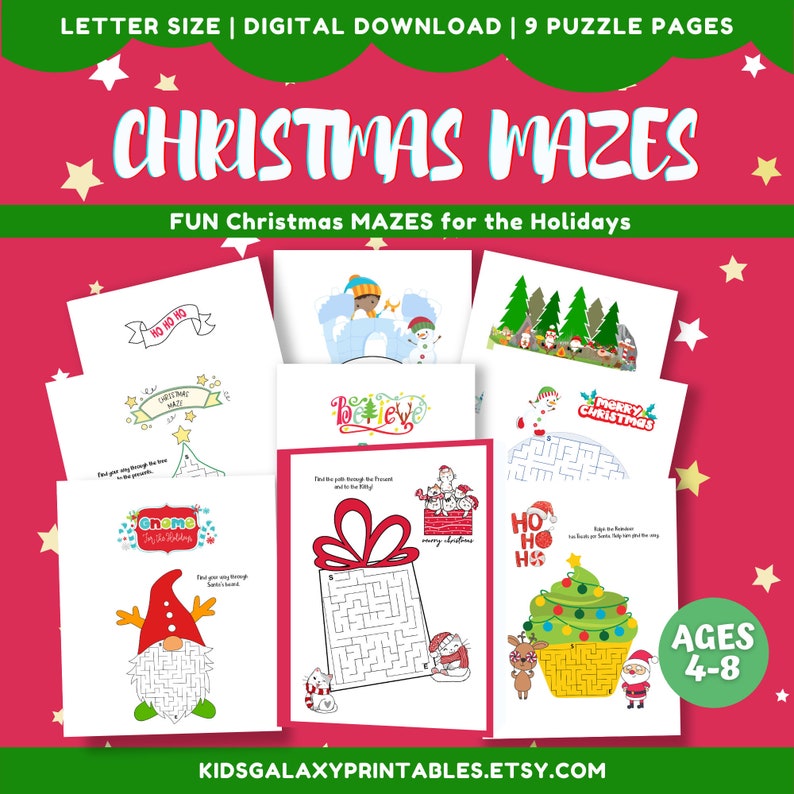 Christmas Mazes for Kids Age 4-8 | Holiday Activity Pages for Children ...