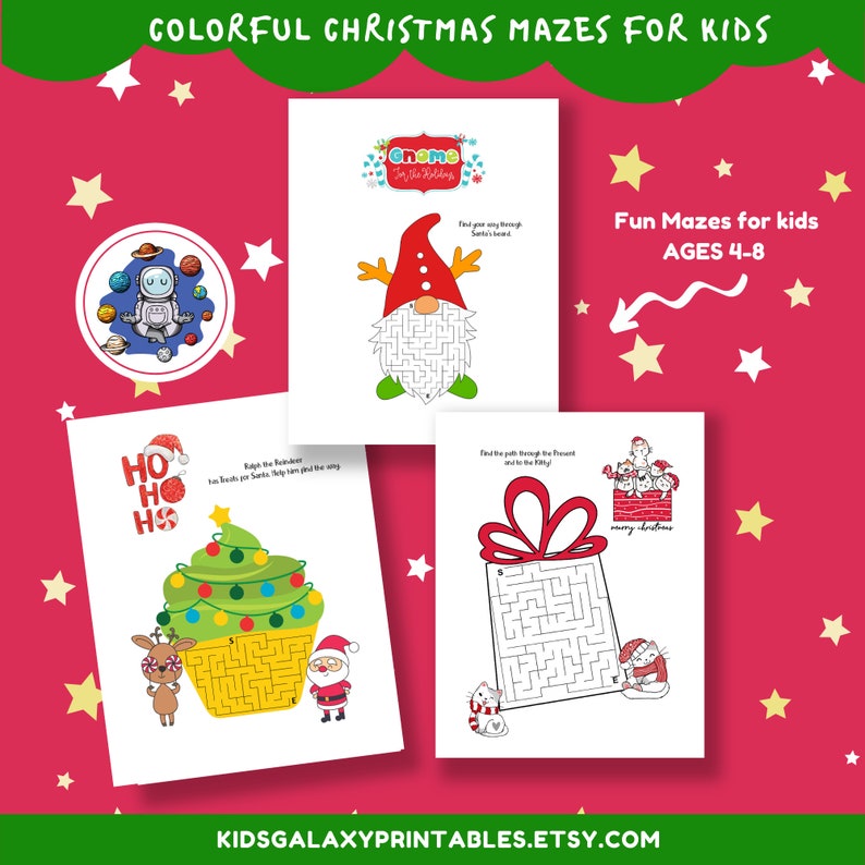 Christmas Mazes for Kids Age 4-8 | Holiday Activity Pages for Children ...
