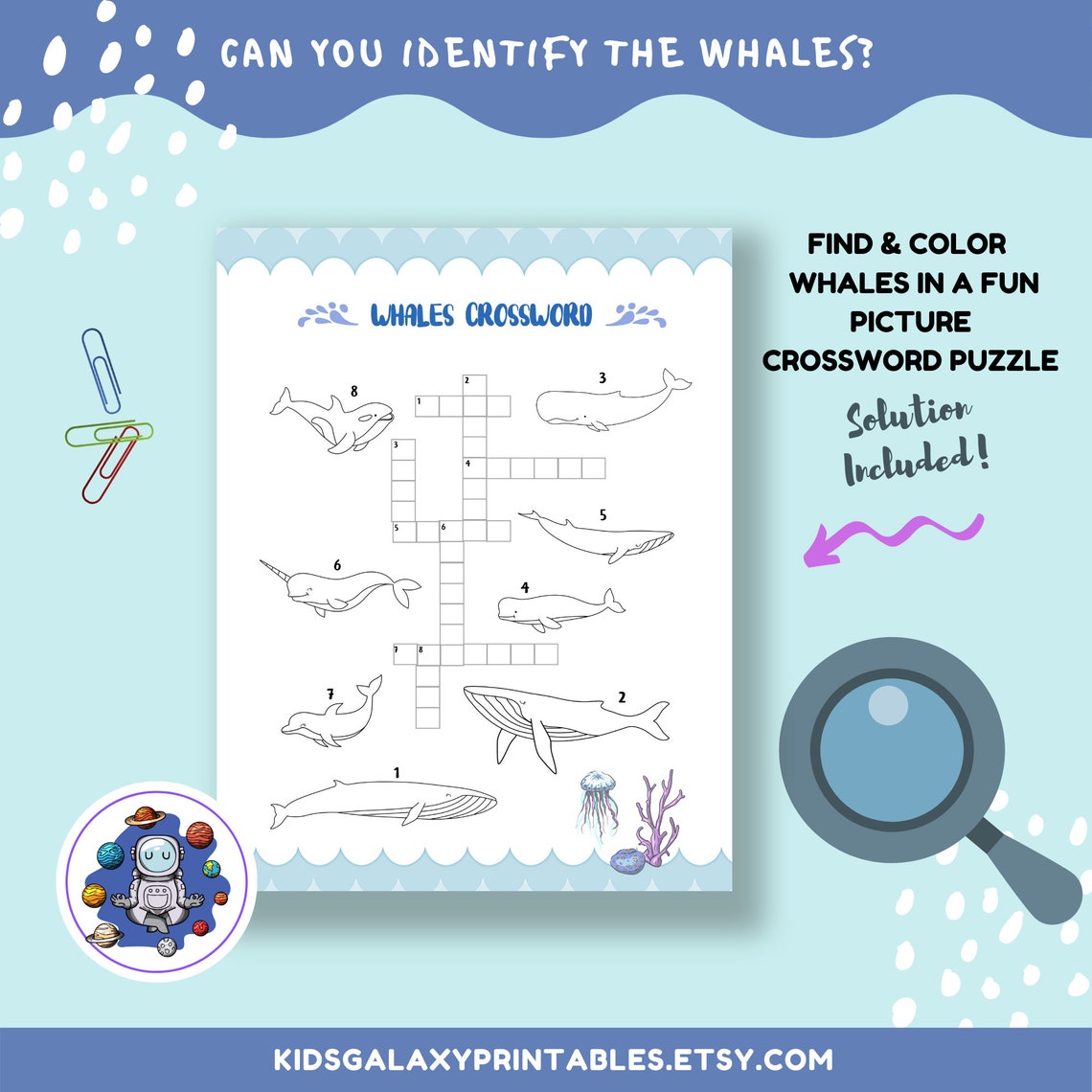 Ocean Animals Picture Crossword Puzzles | Kids 8-10 Yrs | Sea, Aquatic ...