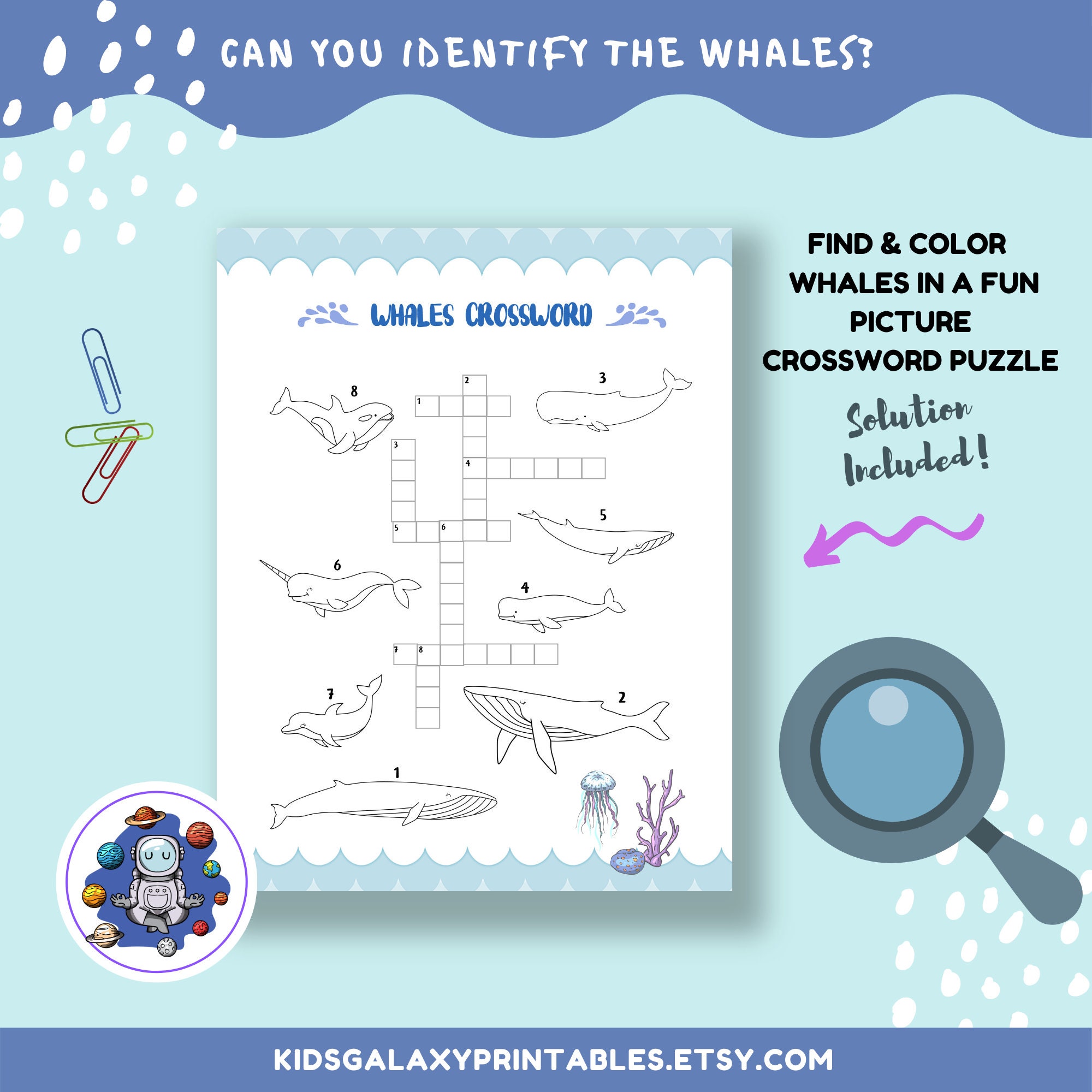 Ocean Animals Picture Crossword Puzzles | Kids 8-10 Yrs | Sea, Aquatic ...