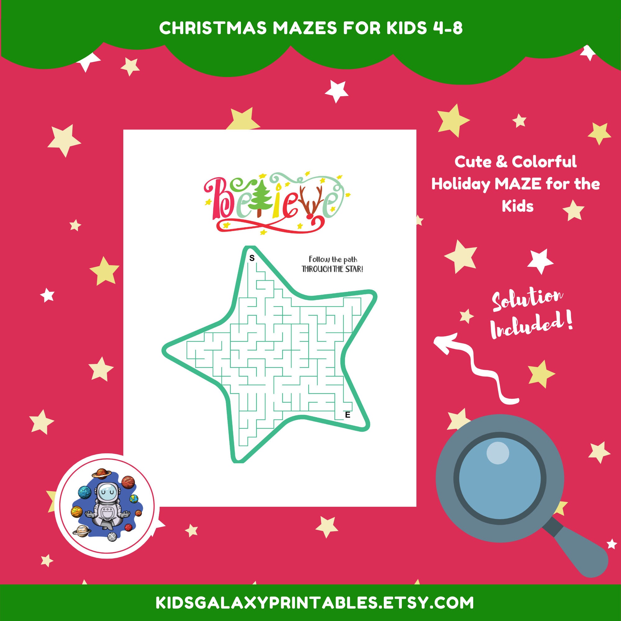 Christmas Mazes for Kids Age 4-8 Holiday Activity Pages for Children ...