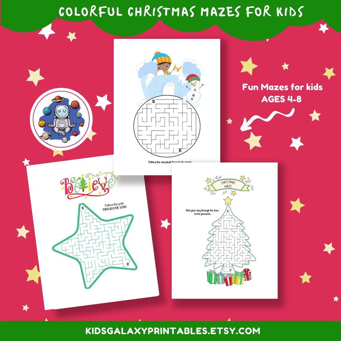 Christmas Mazes for Kids Age 4-8 Holiday Activity Pages for Children ...