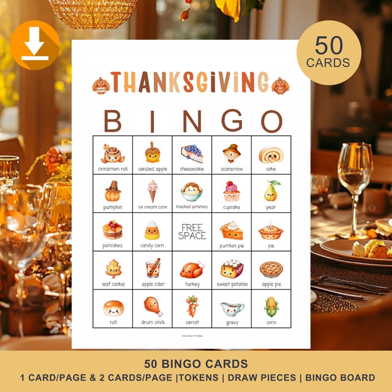 Thanksgiving Bingo, 50 Printable Cards for Family Fun, Kids ...