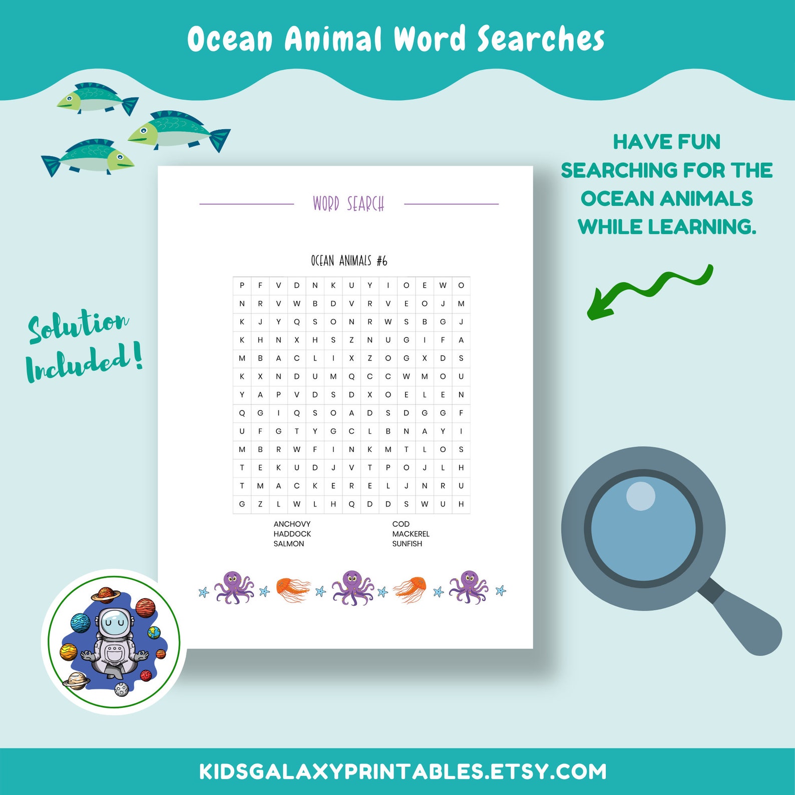 Ocean Animals Word Search Puzzles Kids 8 10 Yrs Sea Etsy