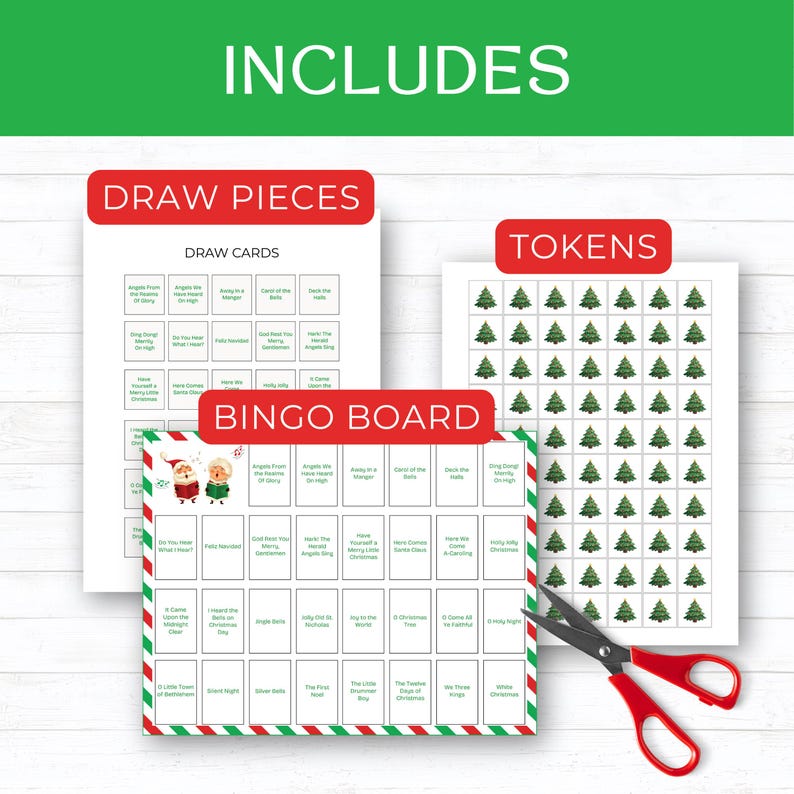 Classic Christmas Carols Bingo, 50 Printable Cards for Party Fun ...