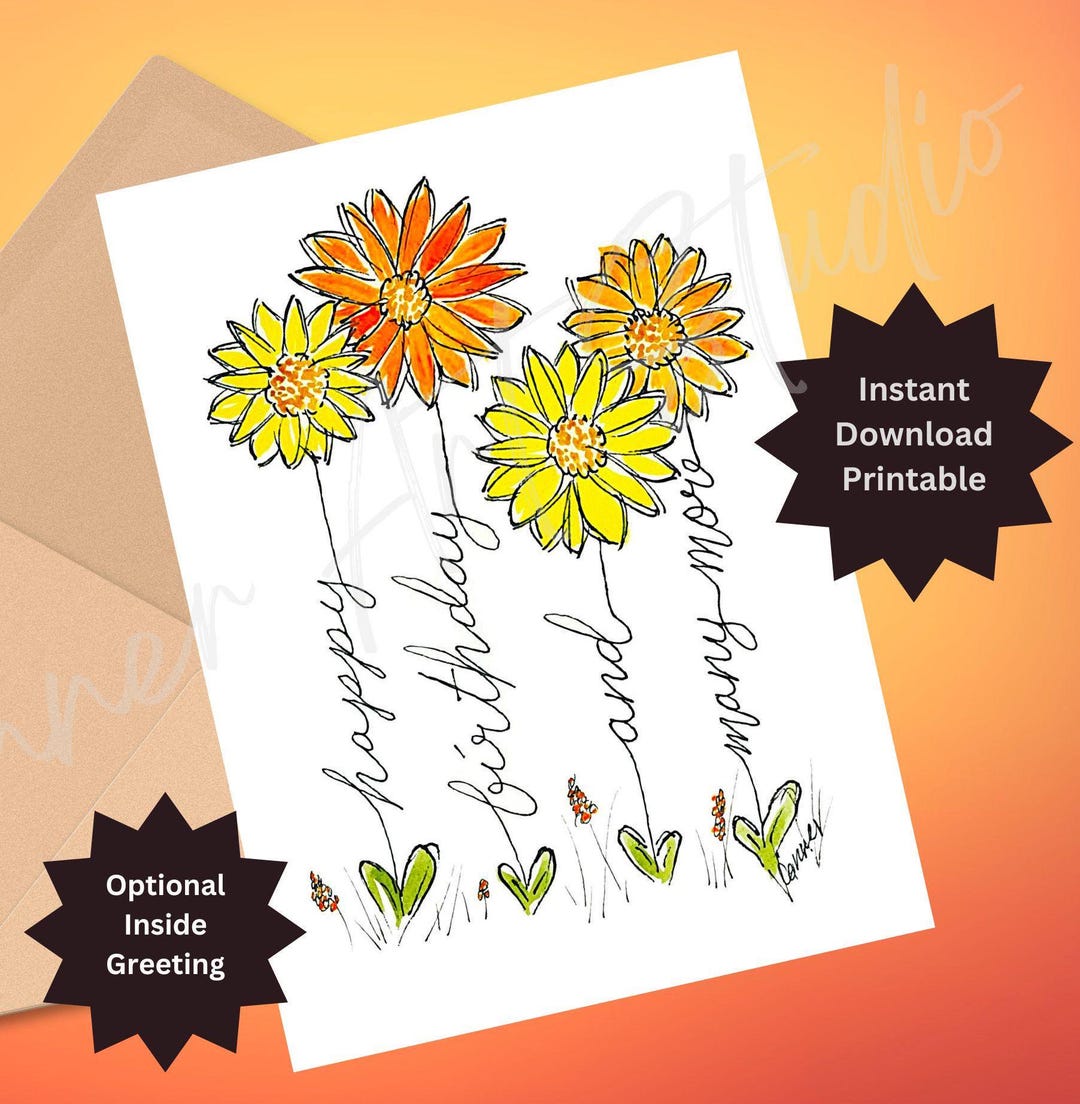 Colorful Printable Flower Garden Birthday Card, Instant Download ...