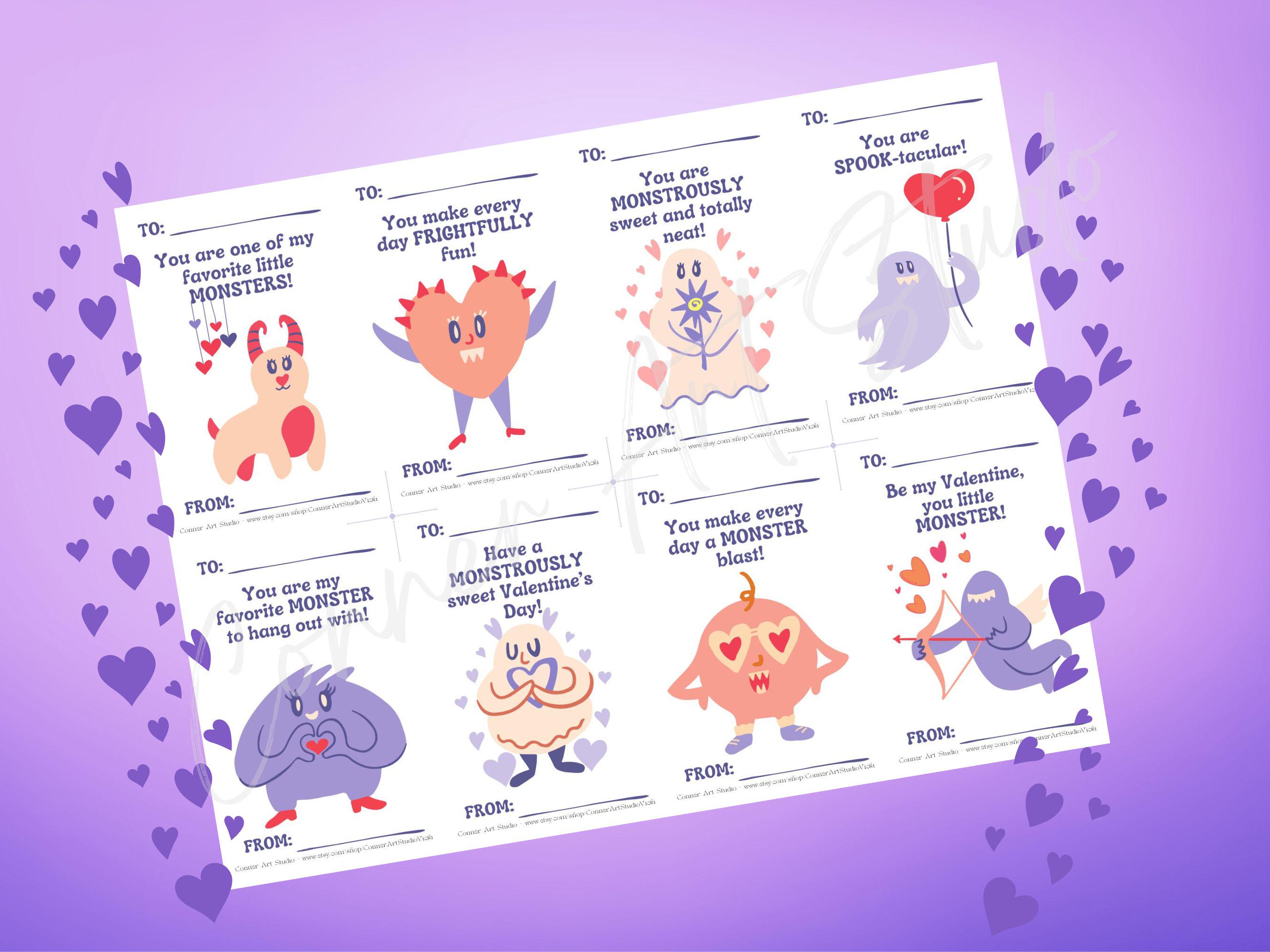 Printable Monster Valentine Cards | Friendly Kids Classroom Exchange ...