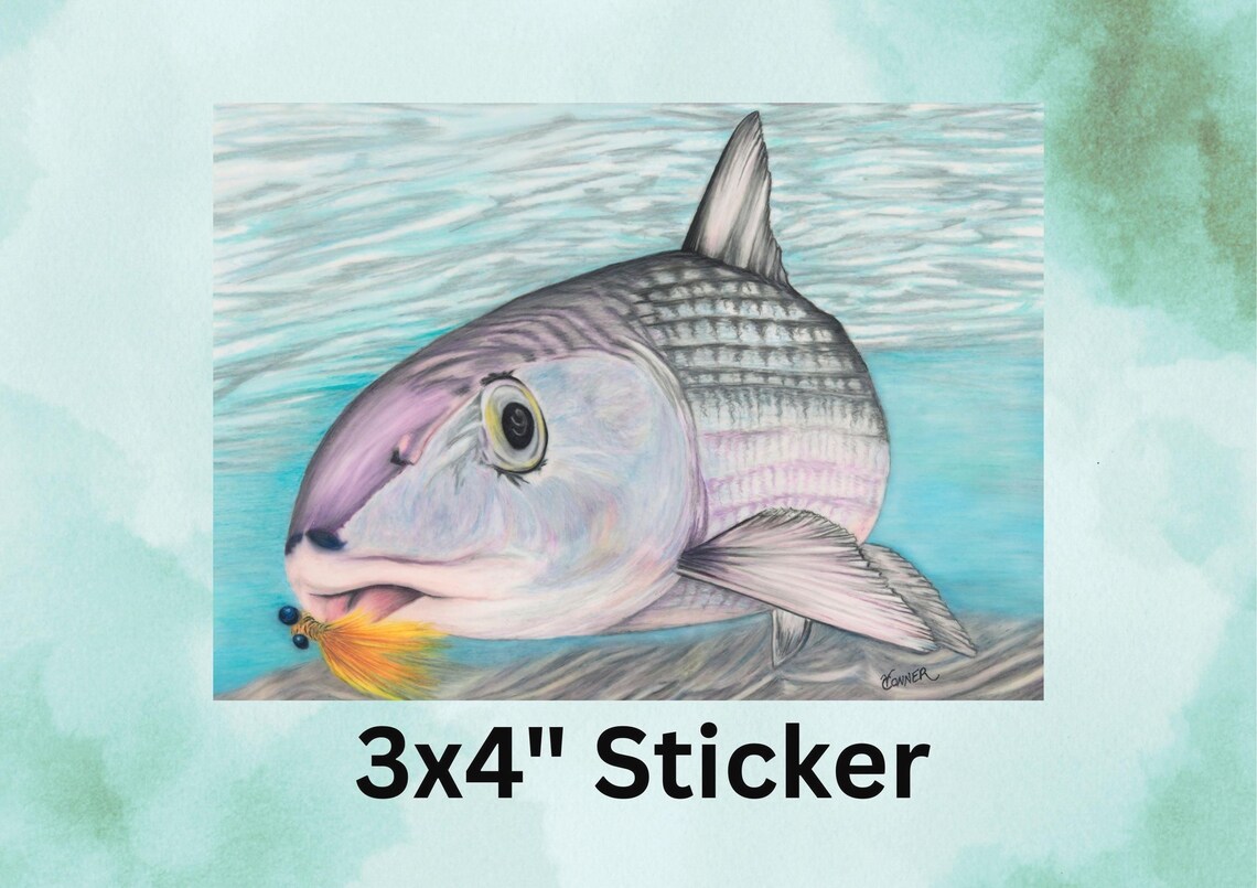 Bonefish 3x4 Sticker | Bright Ocean Fly Fishing Art | Water Bottle or ...