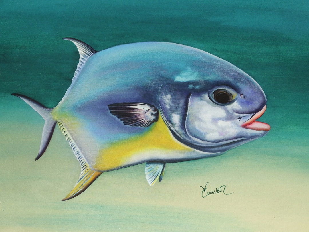 Acrylic Ocean Permit Fish Print, Ocean Lover Gift, Birthday Gift, Fly ...