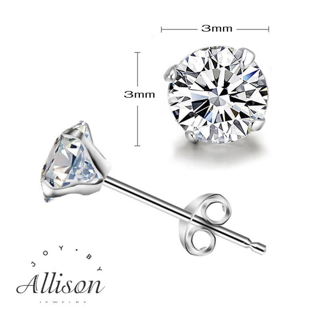 Dainty Sterling Silver Stud Earrings: 3mm Cubic Zirconia Gem - Etsy