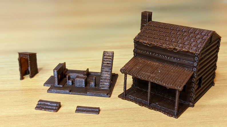 N-scale - Small 2 Story Log Cabin With Front Porch - Detailed Interior ...