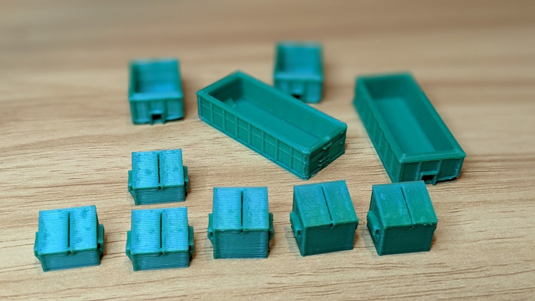 N-scale Roll off and Regular Dumpsters Set | 1:160 for Trains Scenery ...