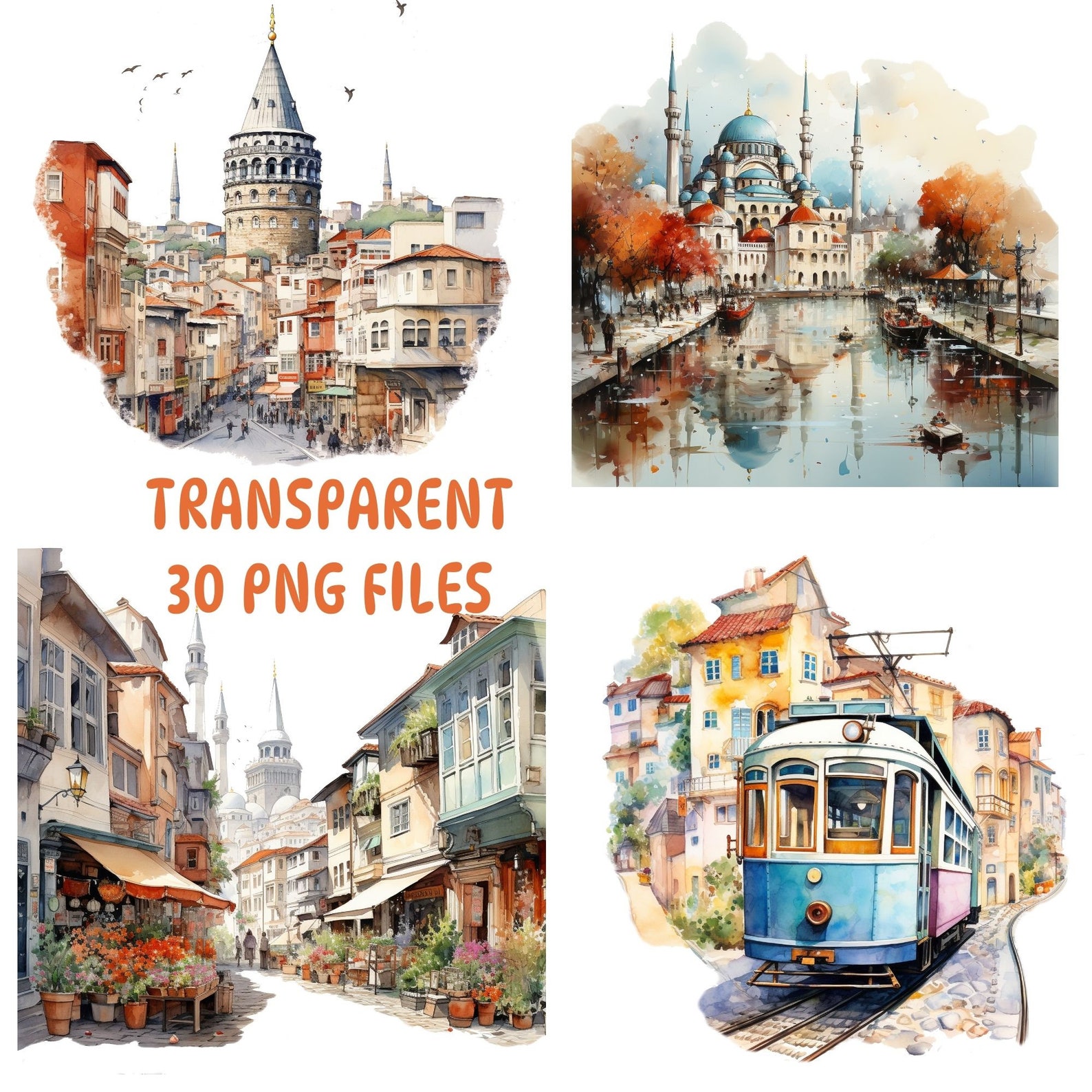 Watercolor İstanbul Clipart, Maiden's Tower, Türkiye Istanbul Landmarks ...