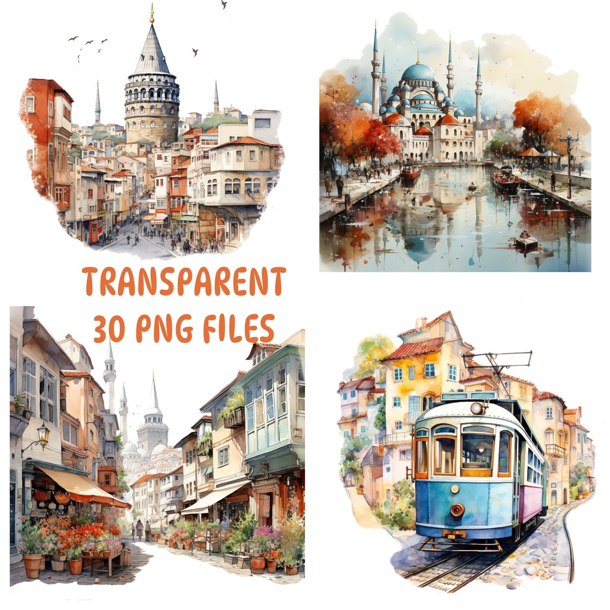 Watercolor İstanbul Clipart, Maiden's Tower, Türkiye Istanbul Landmarks ...