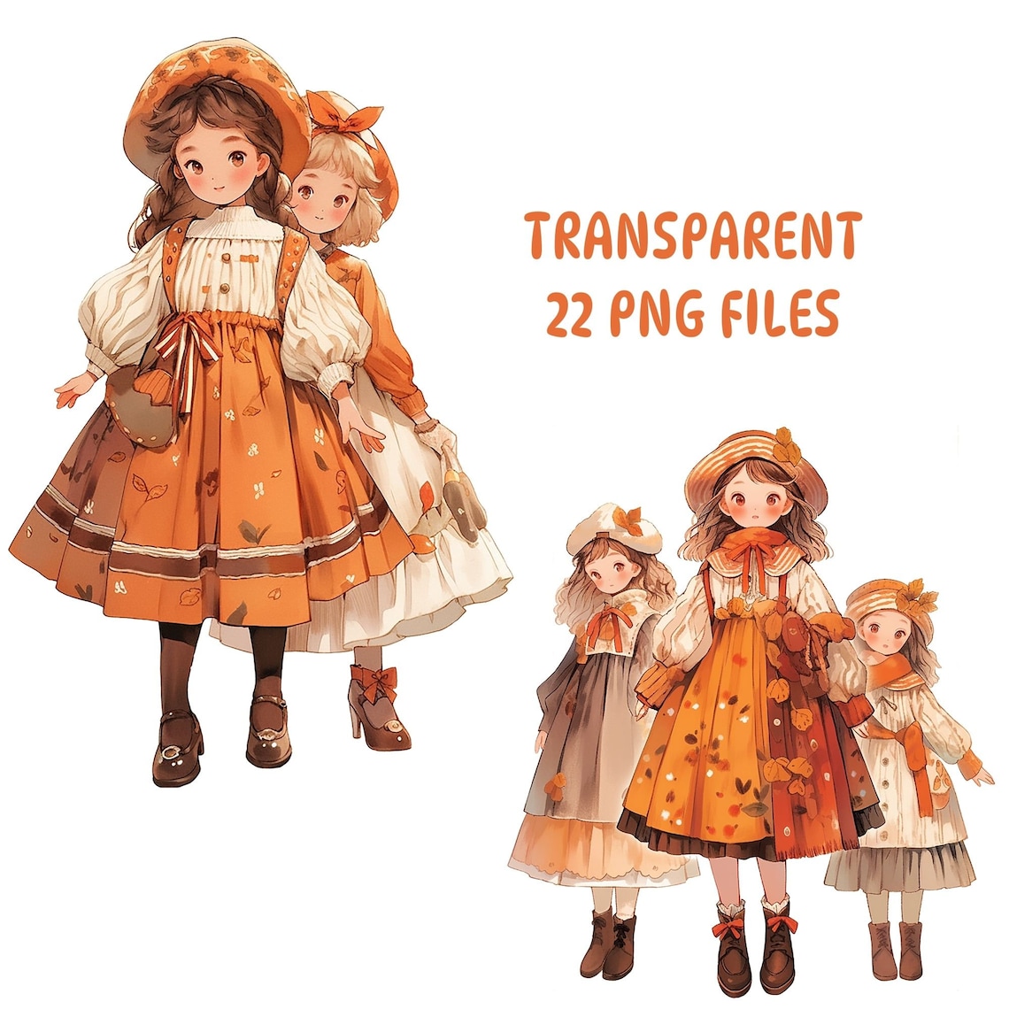 Autumn Girl Clipart Watercolor Cute Girls Wearing Autumn Fashion ...
