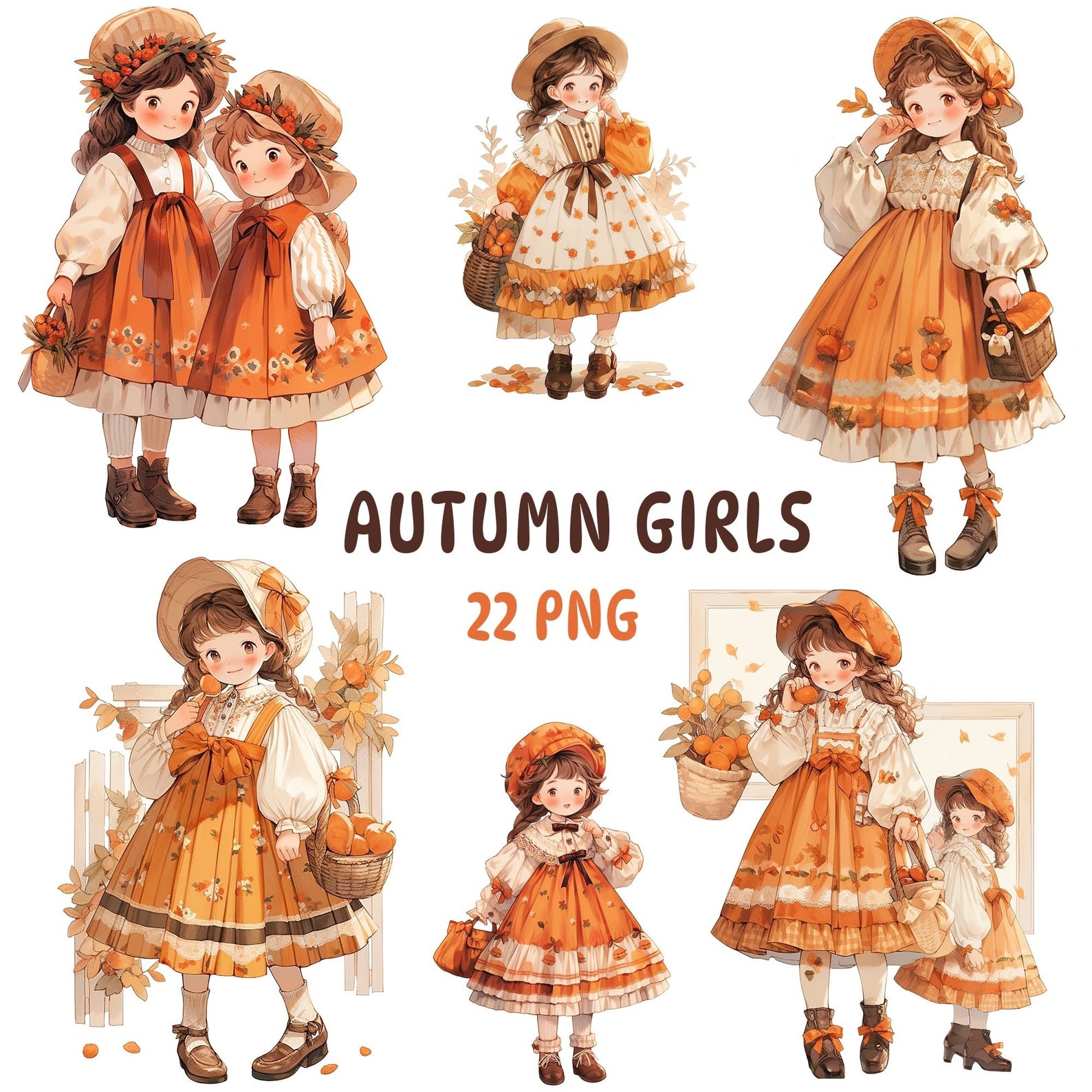 Autumn Girl Clipart Watercolor Cute Girls Wearing Autumn Fashion ...