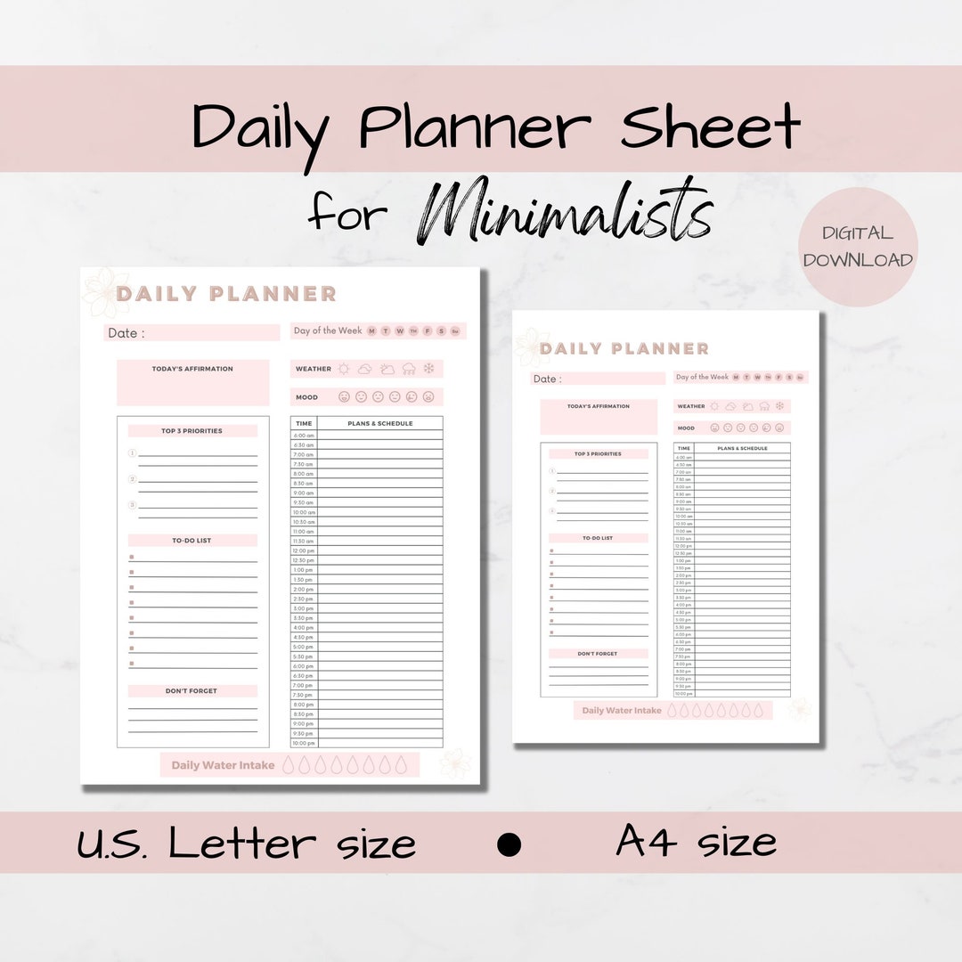 Daily Planner Sheet for Minimalists - Daily Planning Sheet - Daily ...