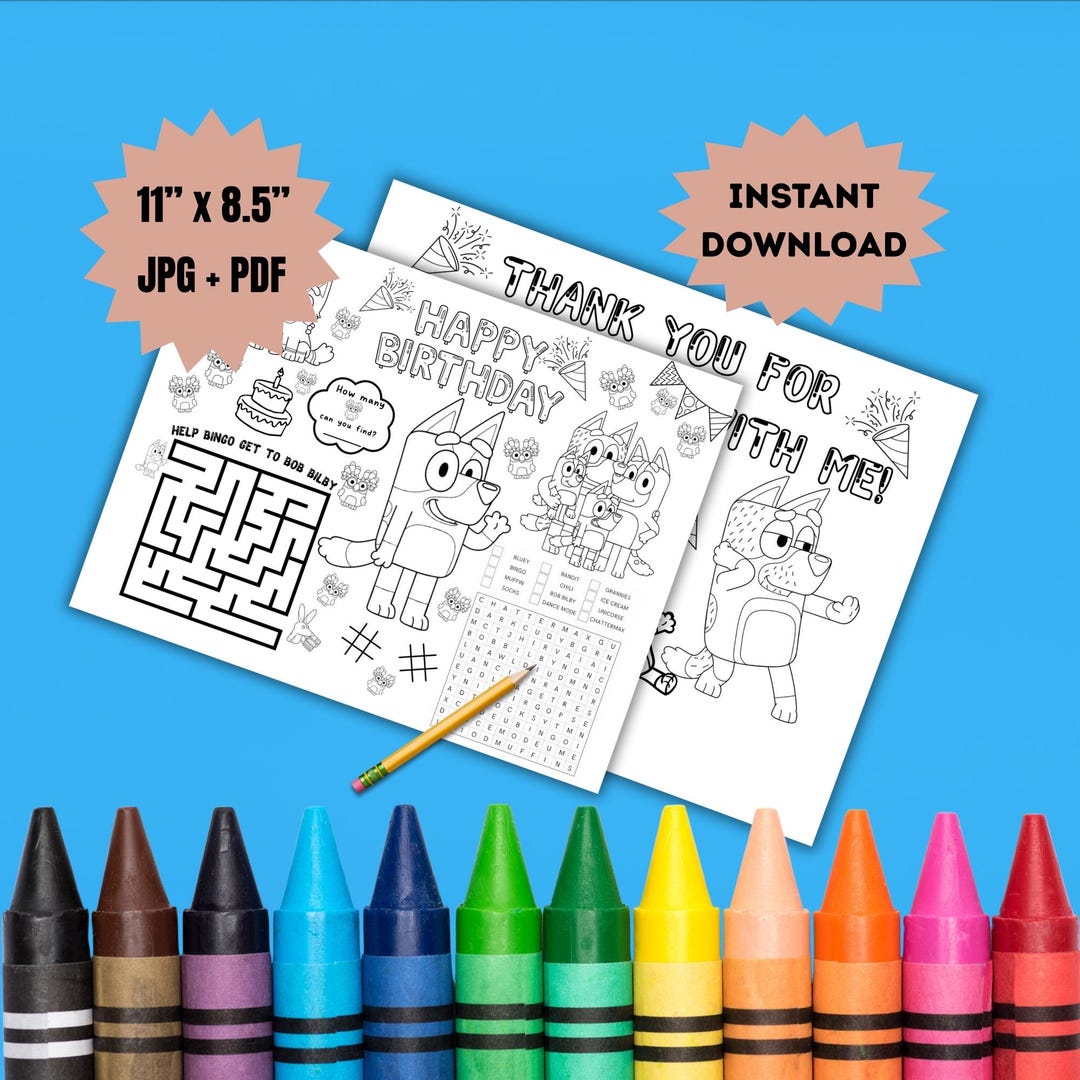 BLUEY Inspired Activity Sheet - Themed Coloring Sheets for Kids ...