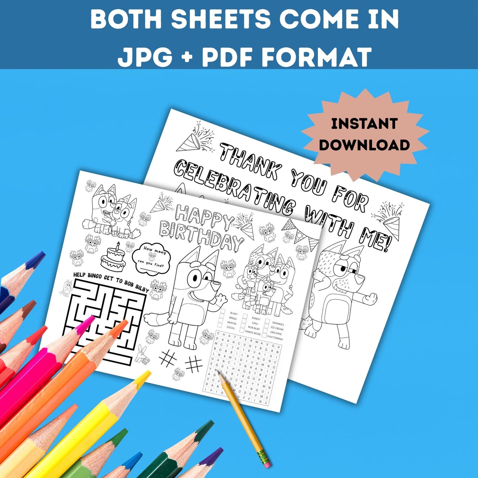 BLUEY Inspired Activity Sheet - Themed Coloring Sheets for Kids ...