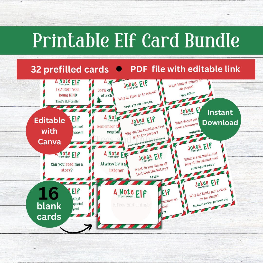 Elf Card Bundle - Elf Notecards and Jokes - Daily Christmas Jokes - Elf ...
