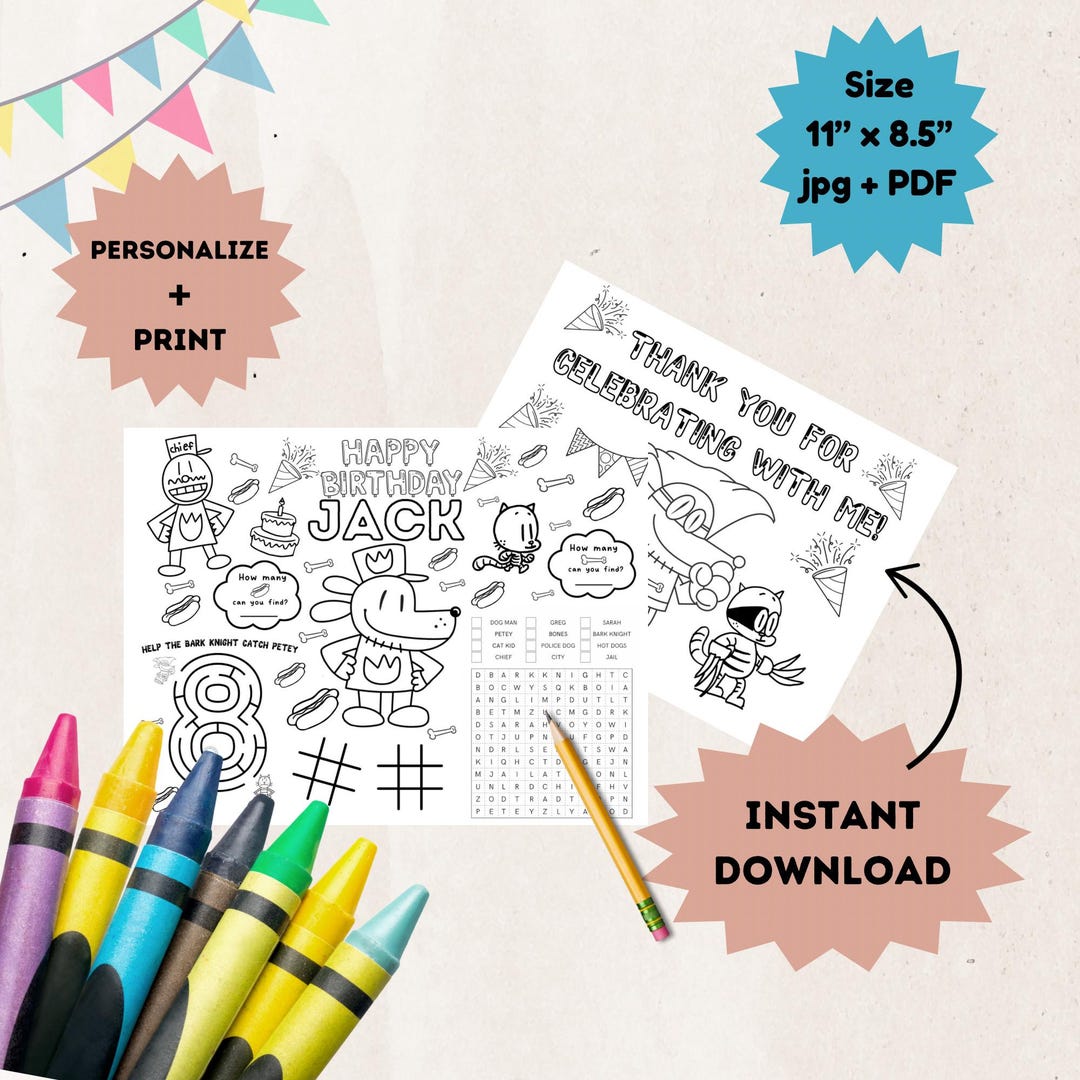 Personalized DOG MAN Activity Sheet - Themed Coloring Sheets for Kids ...