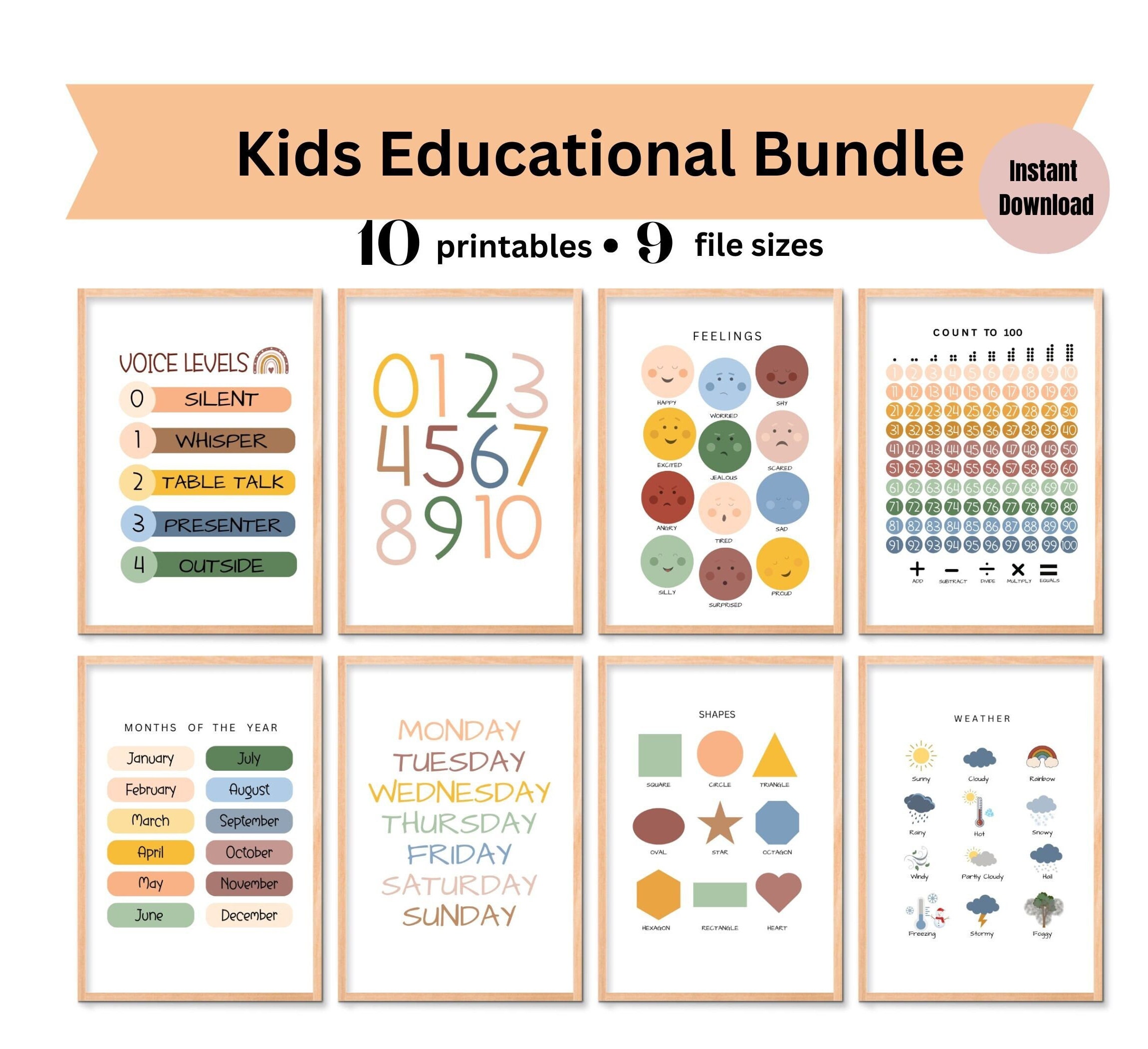 Kids Educational Printables Kids Playroom Printable Bundle - Etsy
