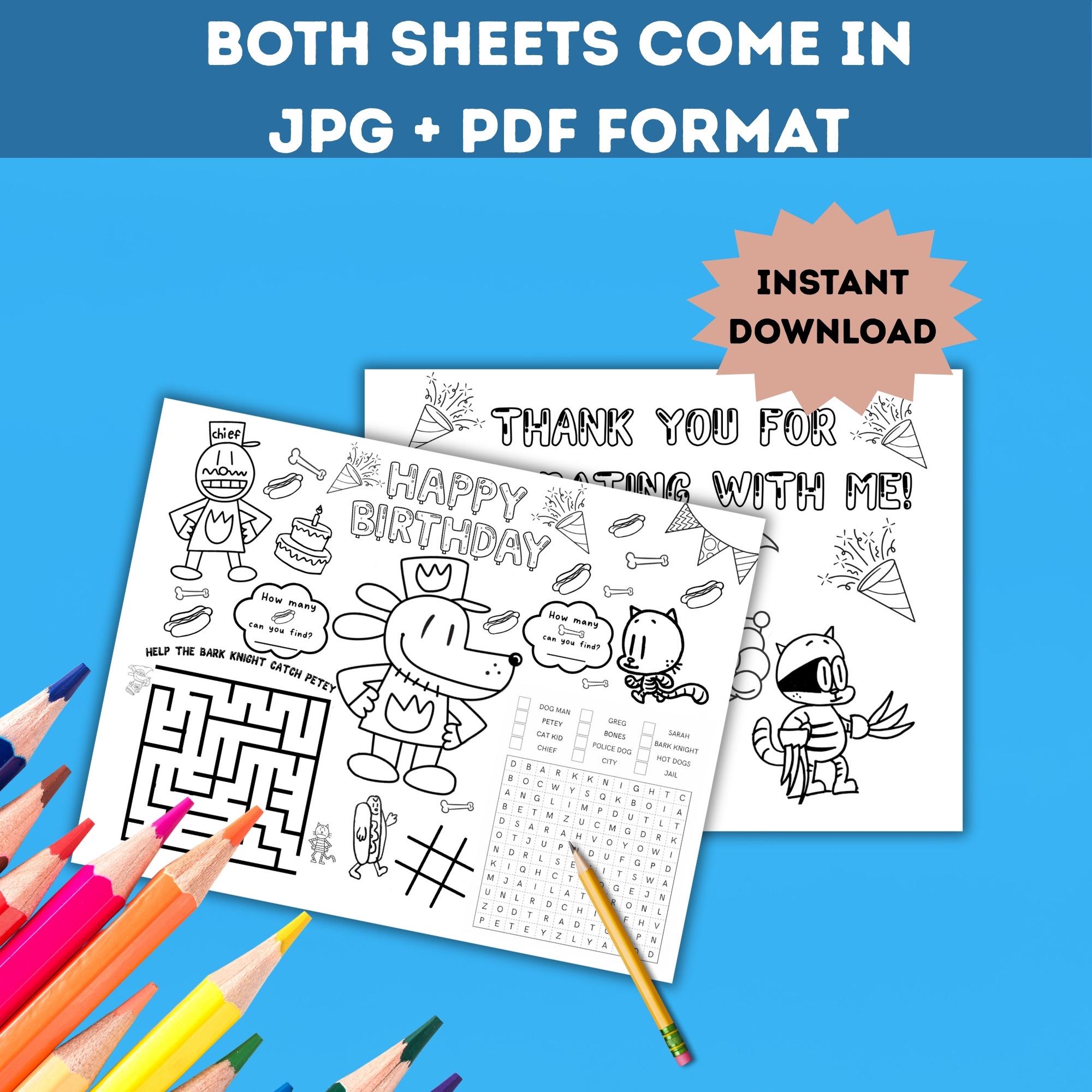 DOG MAN Inspired Activity Sheet - Themed Coloring Sheets for Kids ...