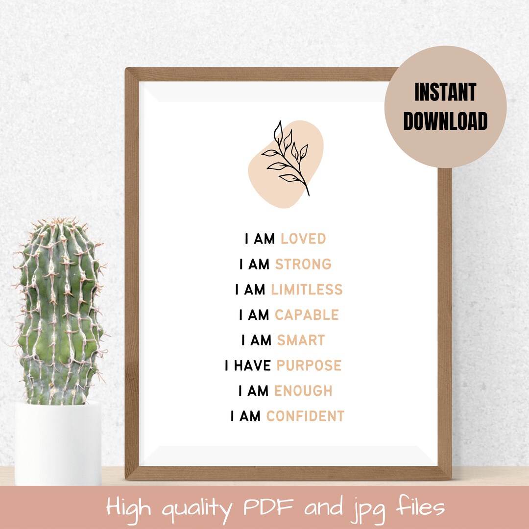 Botanical Affirmation Wall Art for Mindfulness and Self Love Positive ...