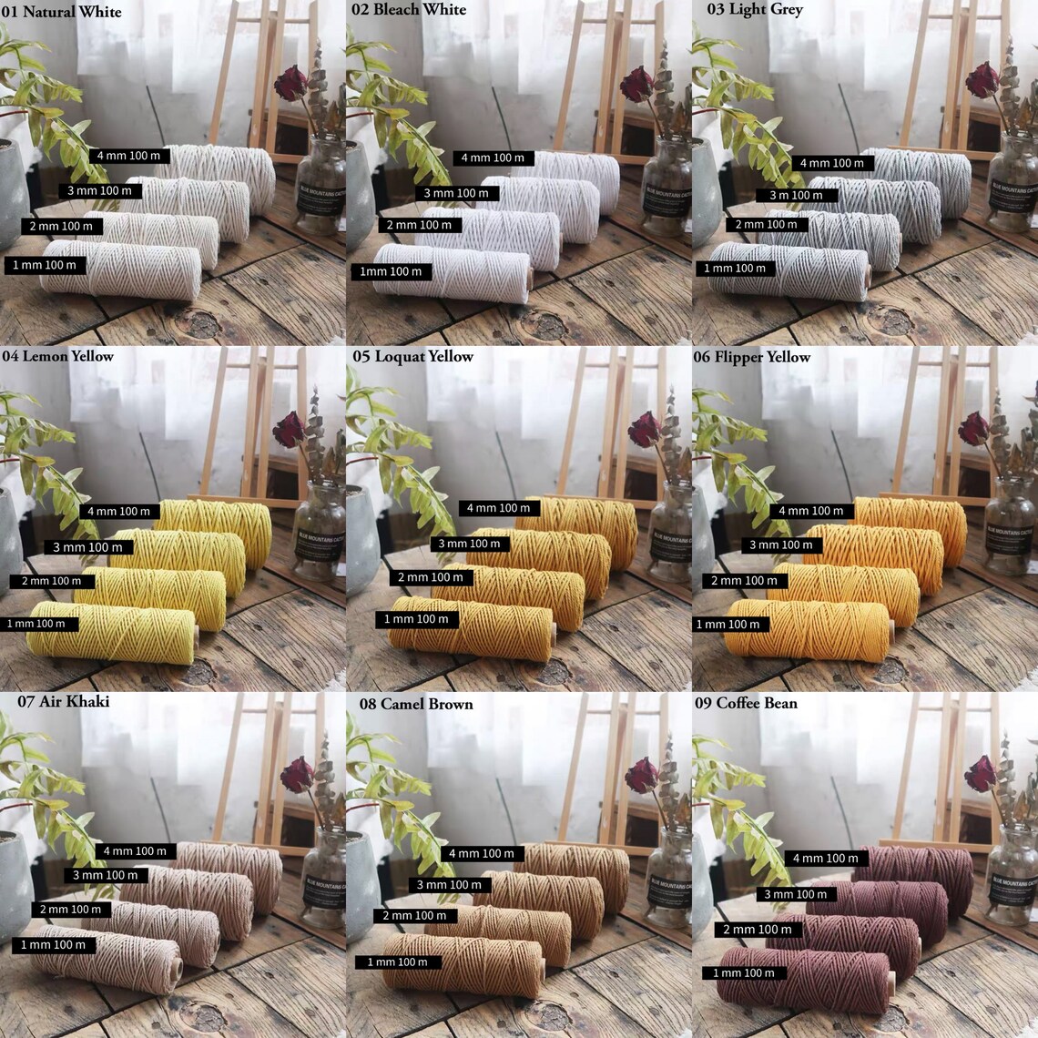 2 Mm Cotton Macrame Cord, 3 Strands 100 Meters 140 Grams Twisted Rope ...
