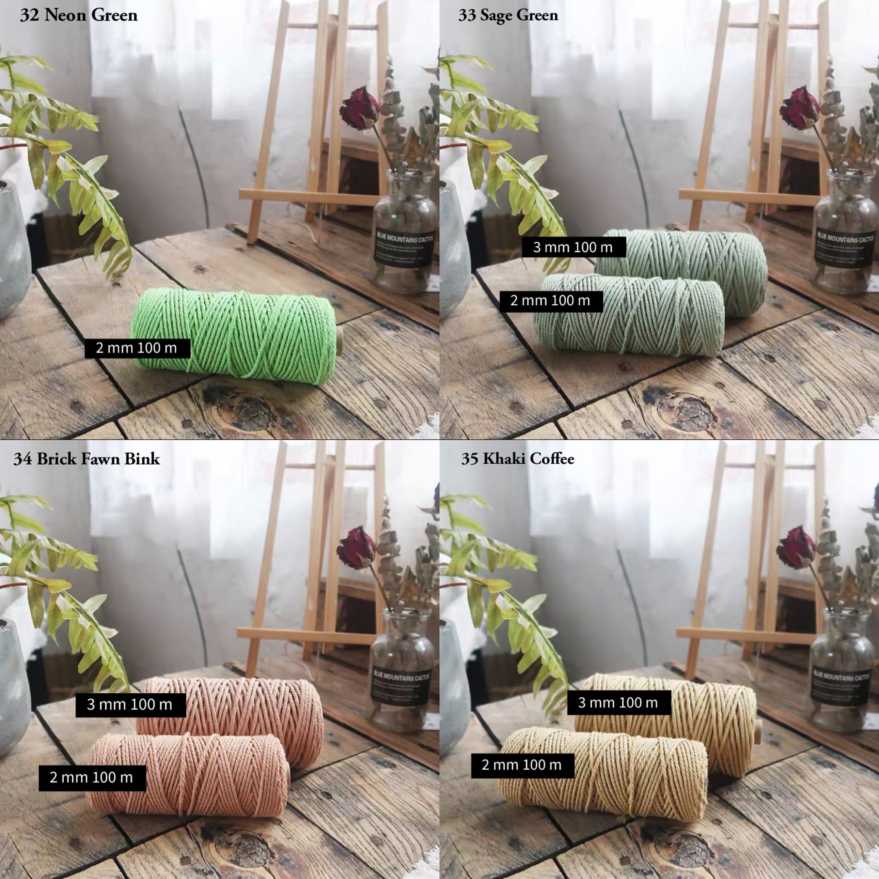 2 Mm Cotton Macrame Cord, 3 Strands 100 Meters 140 Grams Twisted Rope ...