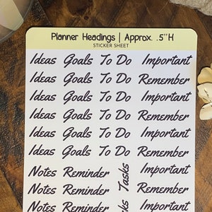 Planner Headings | 45 Stickers on Sheet | 6 Ideas, 6 Goals, 6 to Do, 6 ...