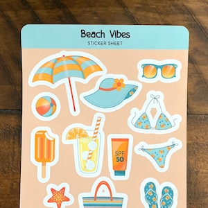 Beach Vibes Sticker Sheet | Beach Themed Decorative Sticker Sheet for ...