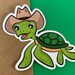 Cowboy Turtle Die Cut Sticker 2.25h X 2.25w Funny Cartoon Sea Turtle ...