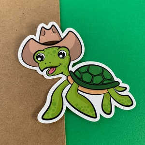 Cowboy Turtle Die Cut Sticker 2.25h X 2.25w Funny Cartoon Sea Turtle ...