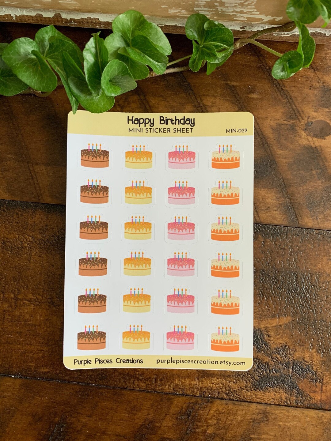 Happy Birthday Planner Stickers Mini Sticker Sheet | 24 Birthday Cake ...