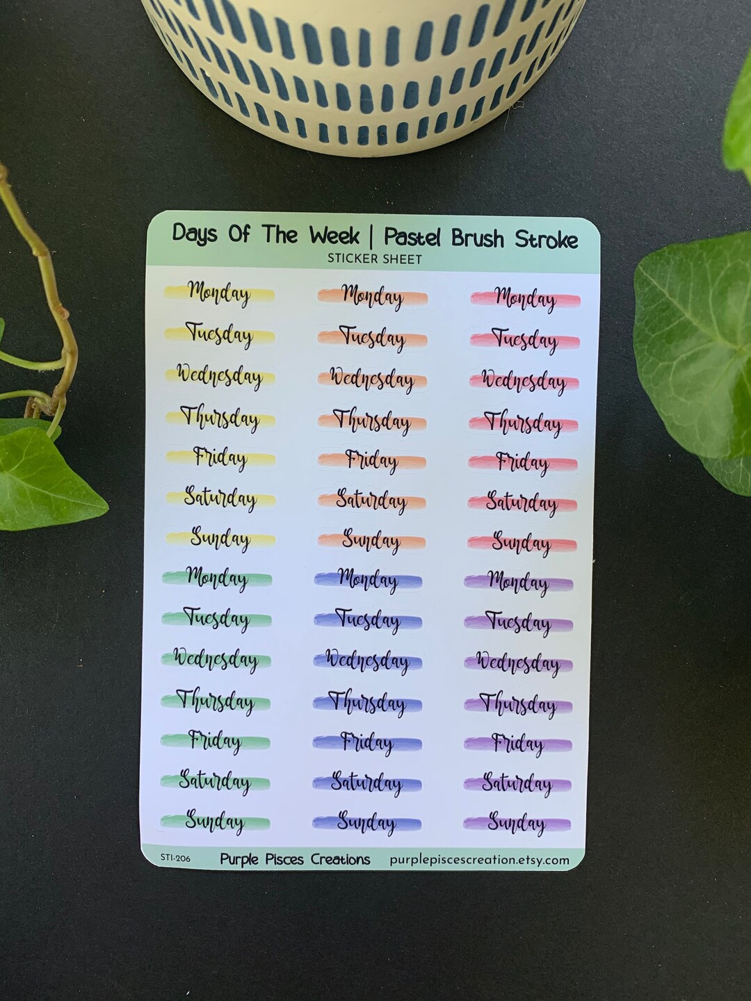 Days of the Week - Pastel Brush Stroke Sticker Sheet | 6 Weeks | Monday ...