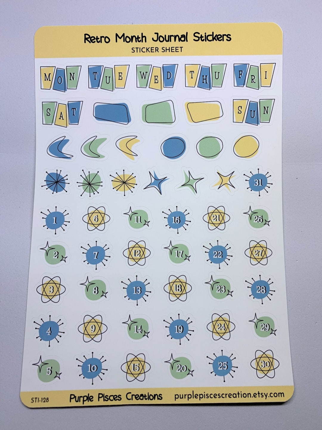 Retro Month Journal Stickers | 1 Calendar Month - 7 Days of the Week ...