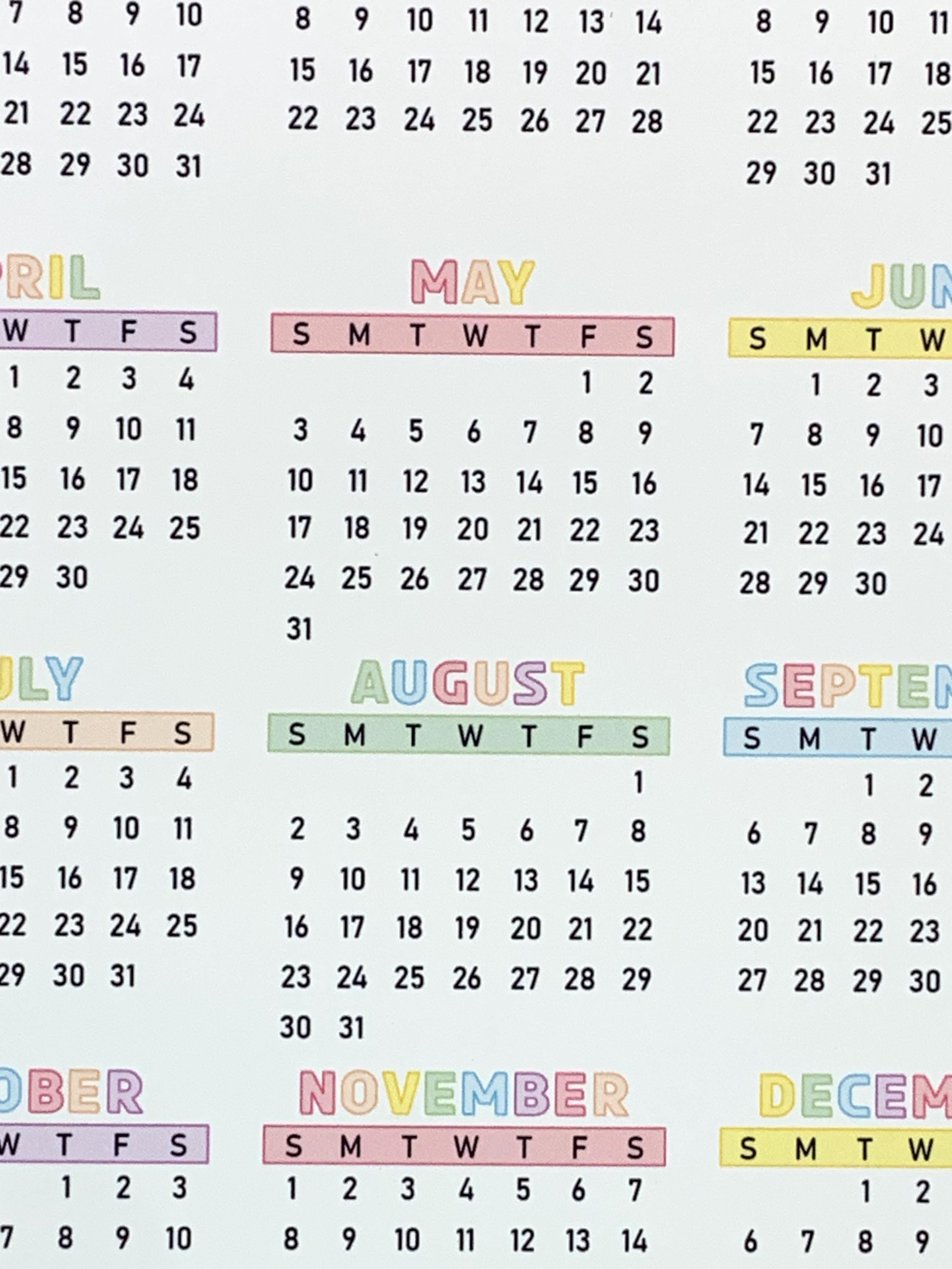 2026 Pastel Rainbow Calendar Sticker 4.5"w X 6.25"h | 1 Large Sticker ...
