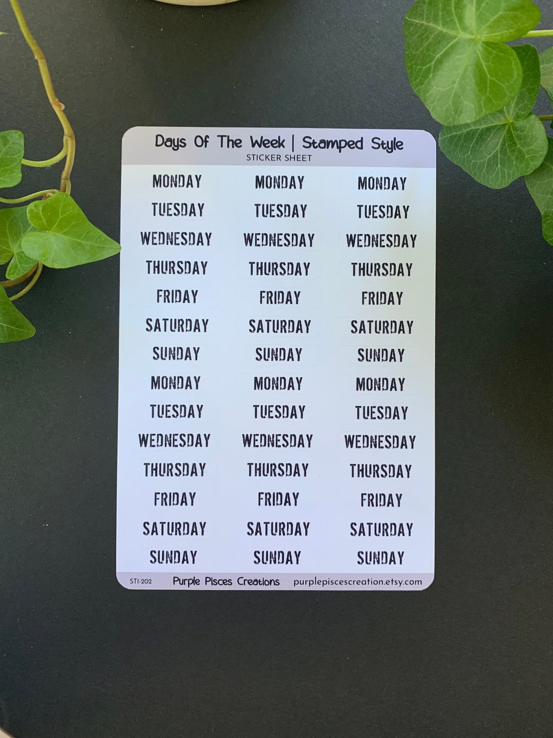 Days of the Week - Stamped Style on Rounded Rectangles Sticker Sheet ...