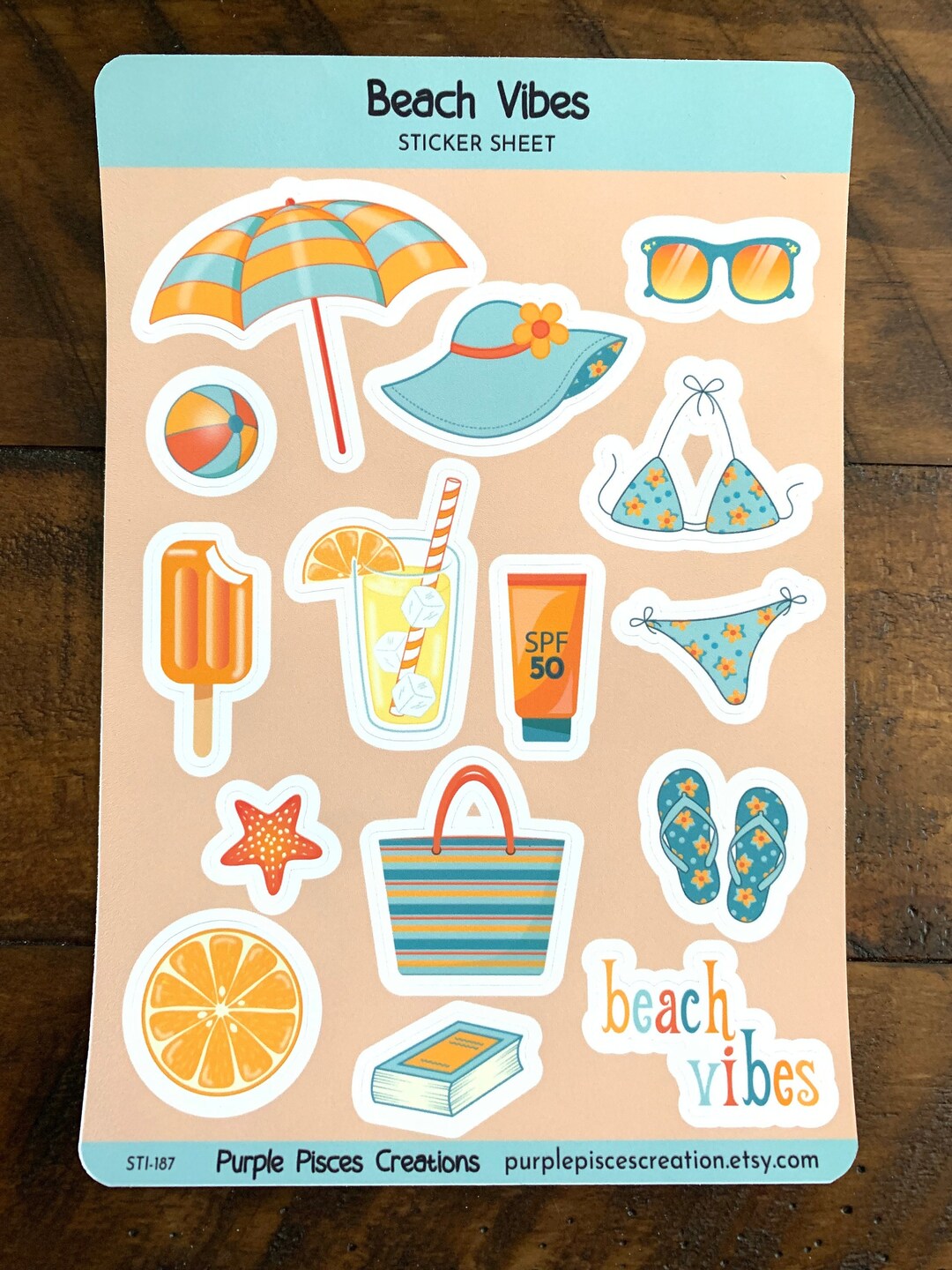 Beach Vibes Sticker Sheet | Beach Themed Decorative Sticker Sheet for ...