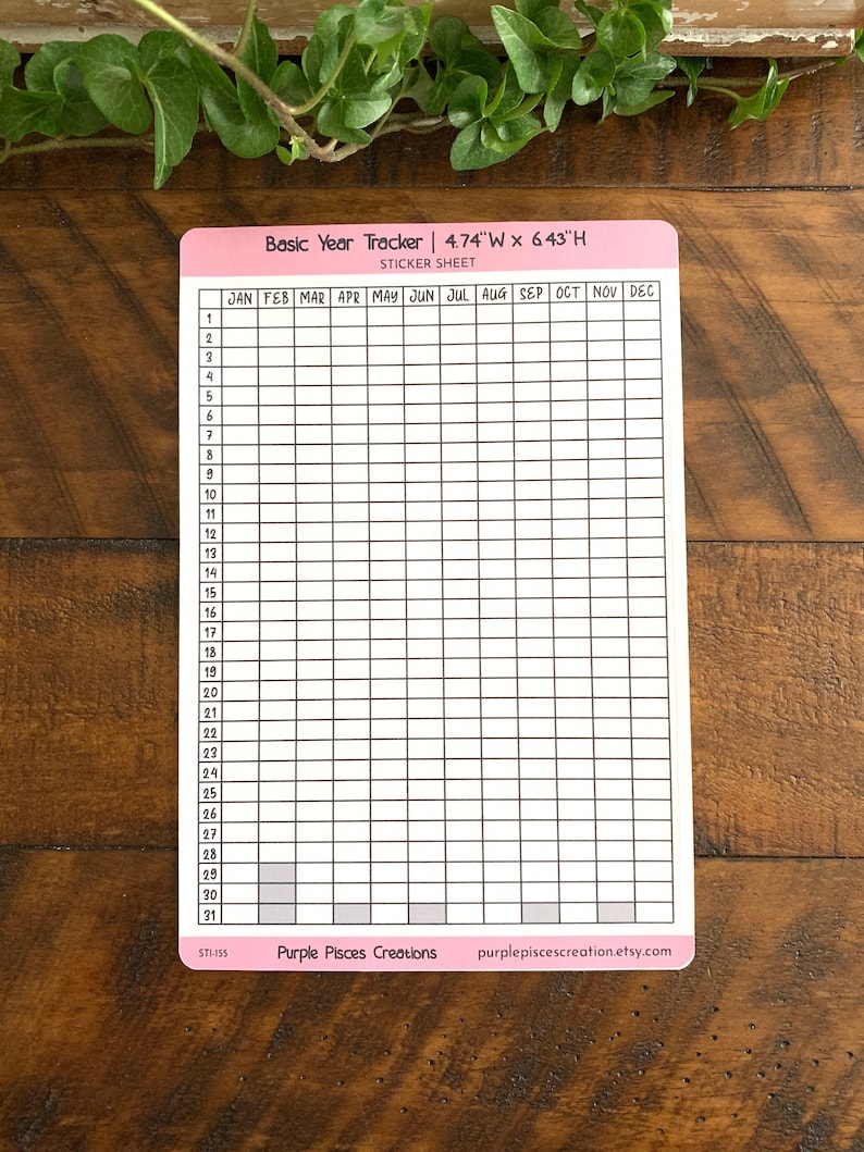 Basic Year Tracker | 1 Large Year Tracker Sticker 6.43"hx4.74"w ...