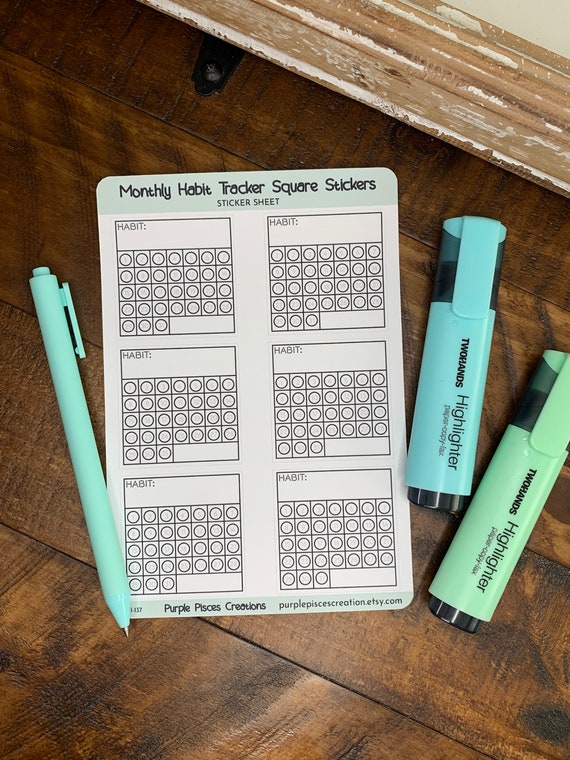 Monthly Habit Tracker Square Stickers 6 Stickers Each - Etsy