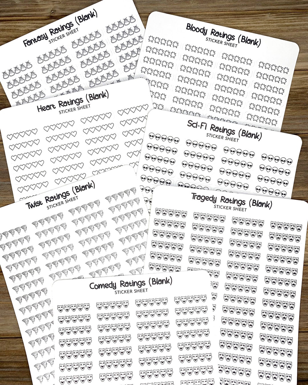 Unique Genre-themed Rating Stickers - BLANK | .28"h X 1.08"w | Choose ...