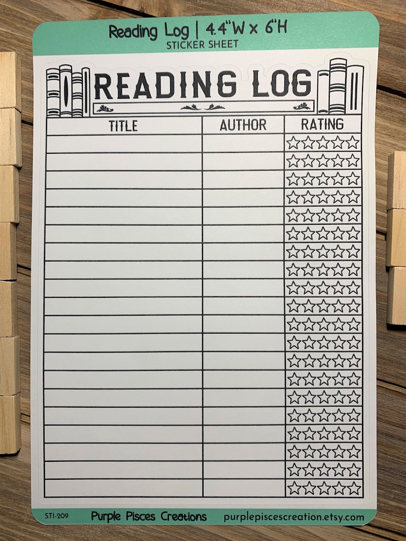 Reading Log Sticker | 4.4"w X 5.9"h | Title, Author, and Rating Columns ...