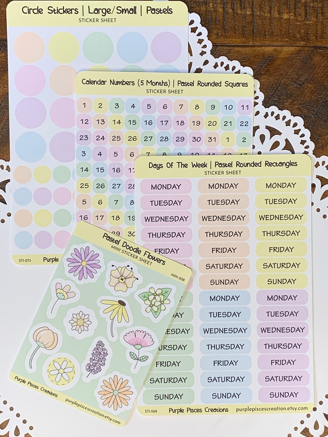 BUNDLE Pastel Theme Days of the Week, Calendar Numbers, Circle Stickers ...