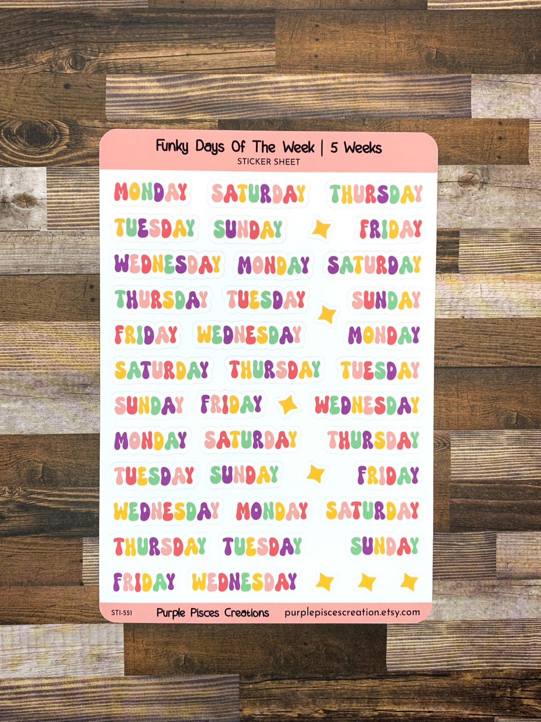 Days of the Week Sticker Sheet | FUNKY Color Palette | 5 Weeks | Each ...